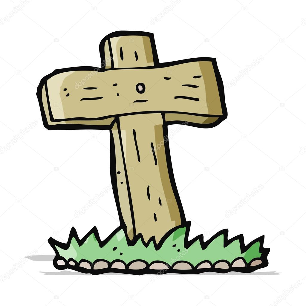 Comic Cartoon Wooden Cross Grave Royalty Free Vector Image