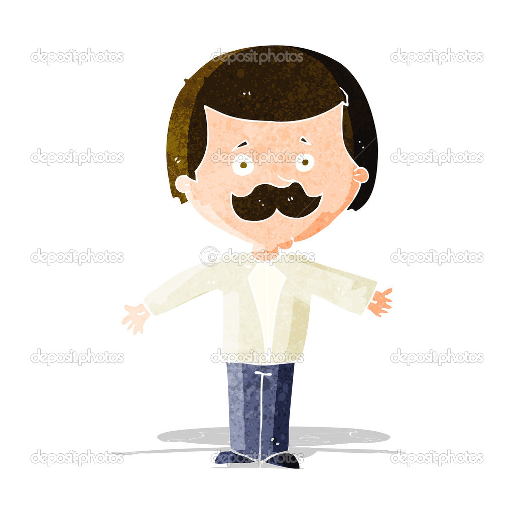 Hombre de bigote de dibujos animados con los brazos abiertos — Vector ...