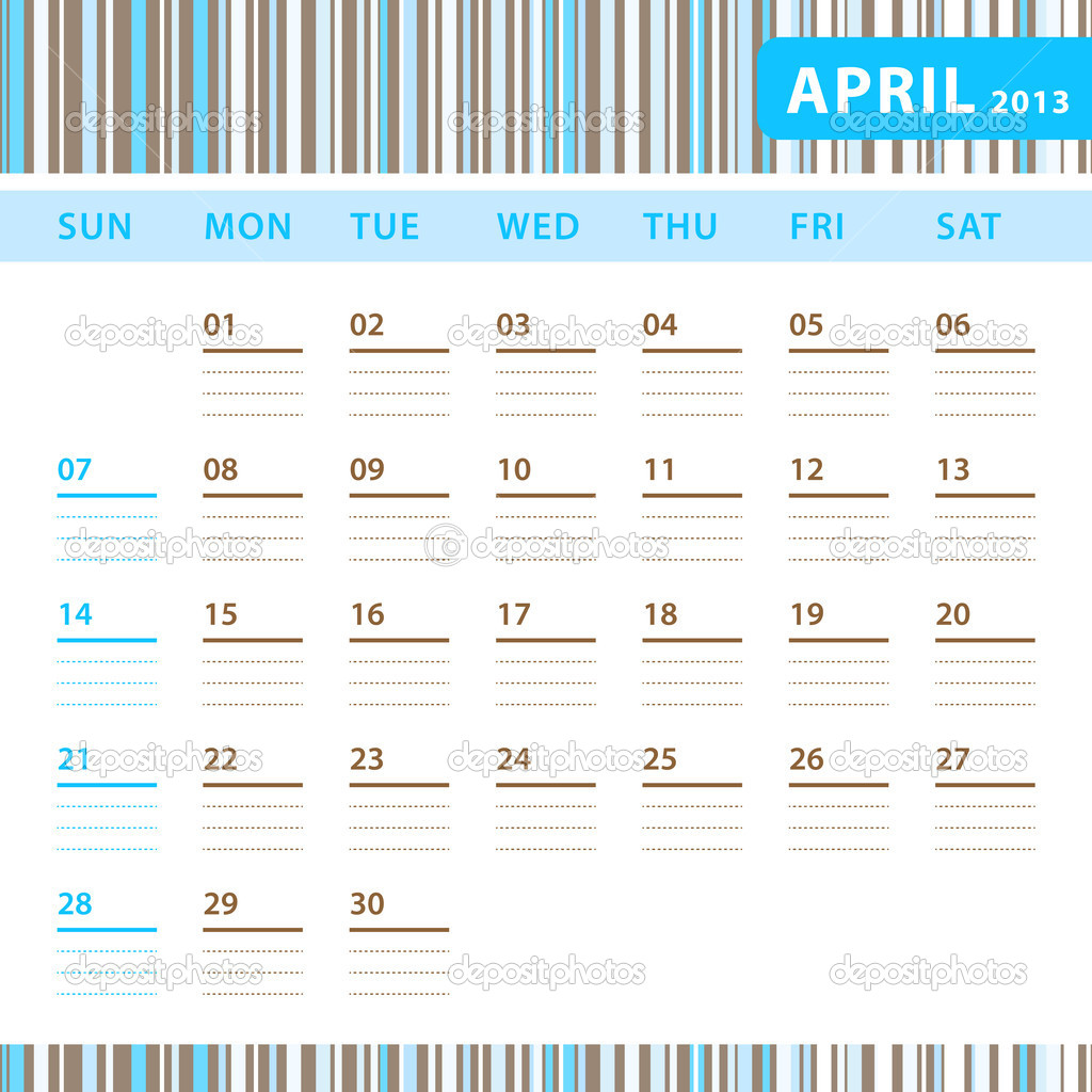 Planning Calendar - April 2013 Stock Vector by ©LiliWhite 18708737
