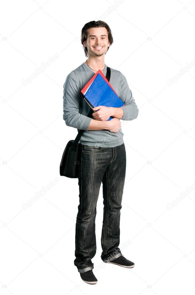 Smiling happy student standing with notes — Stock Photo © ridofranz ... Smiling happy student standing with notes — Stock Photo © ridofranz ...