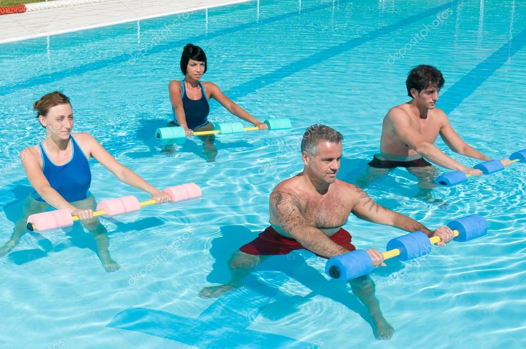Aqua gym fitness exercise with water dumbbell Stock Photo by ©ridofranz ...