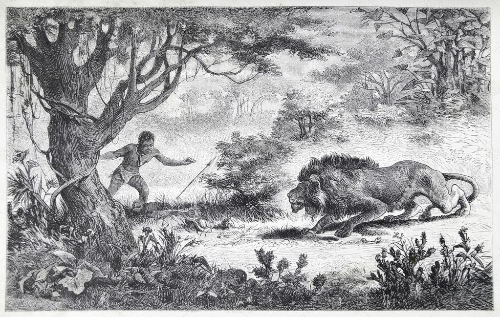 A Betschuana tribe man finds his brother eaten by a lion Stock ...