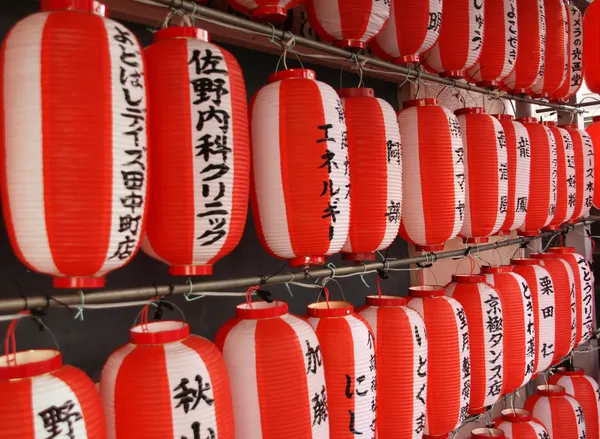 Japanese red lantern outside of a temple — Stock Photo © yulan #23503491