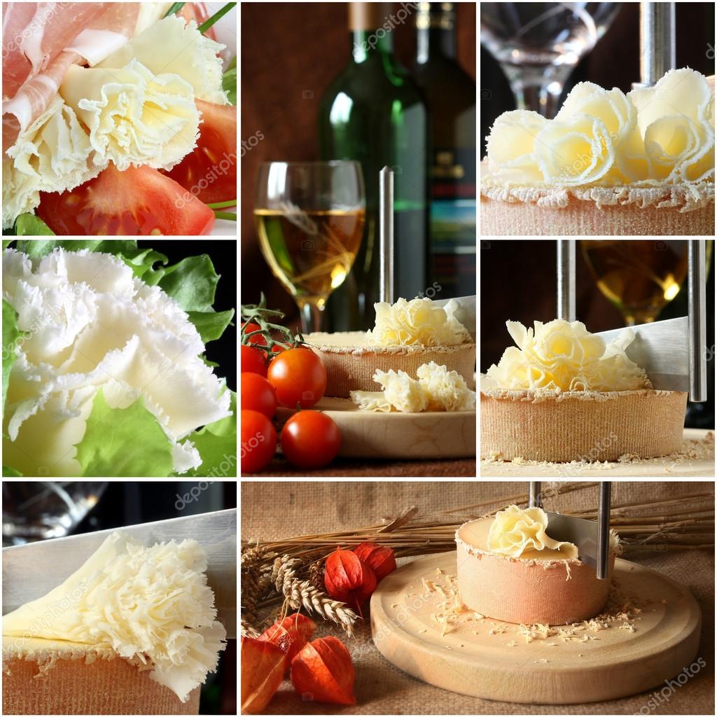 Swiss cheese collage - Tete de Moine — Stock Photo © yulan #38097715
