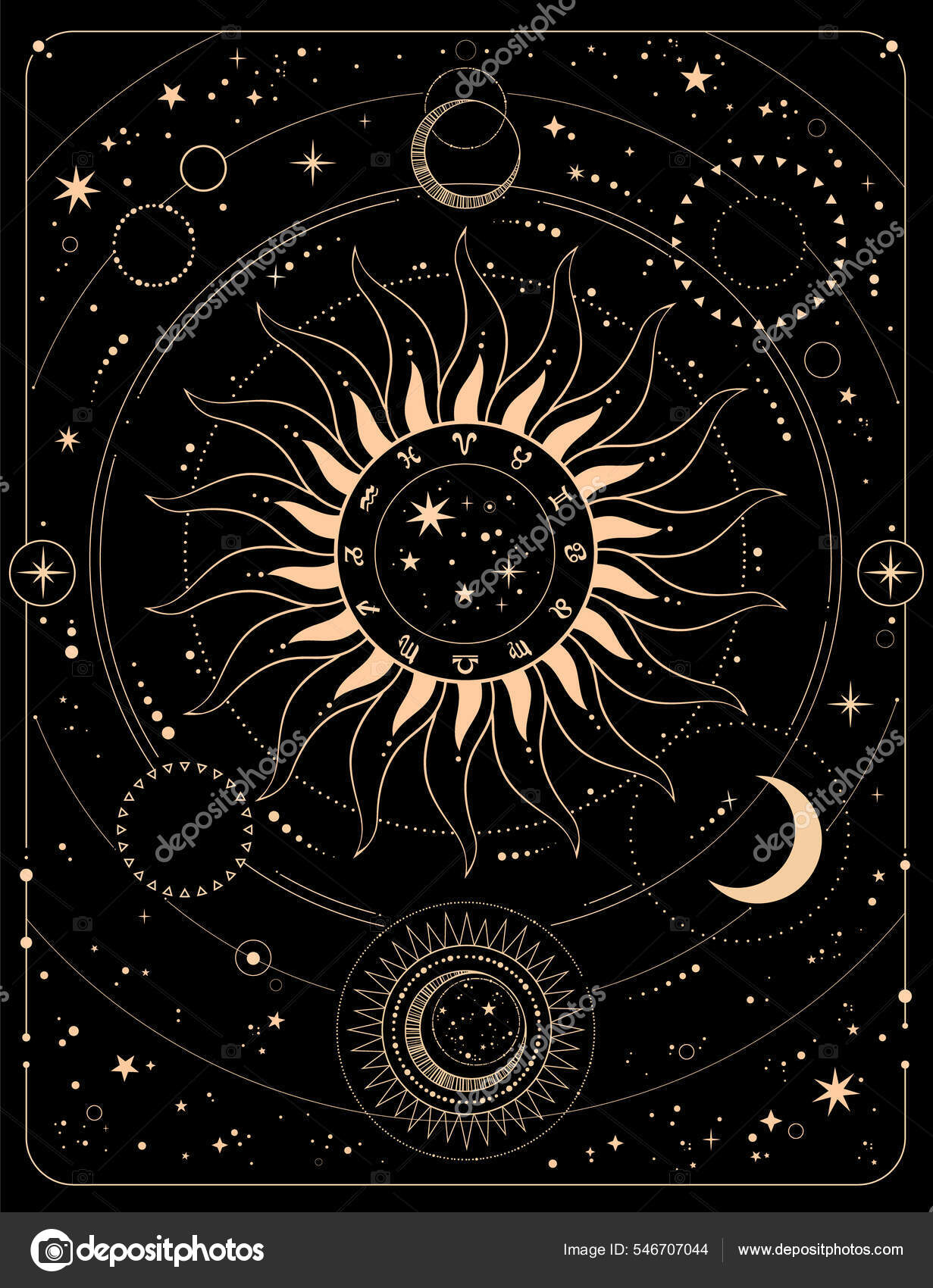 Gold Esoteric Composition Cosmic Elements Signs Zodiac Stock Vector by ...