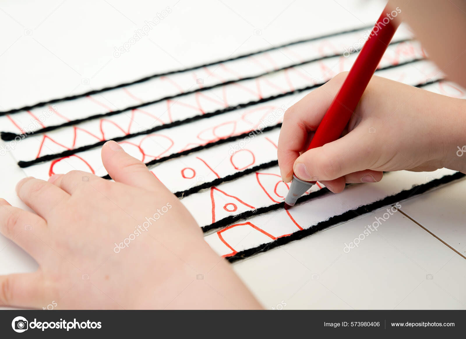 Child Learns Write Symbols Hand Training Tasks Assignment Handwriting ...