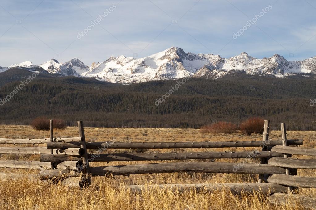 Ranch Range Fence Sun Valley Idaho Sawtooth Mountain Range — Stock ...