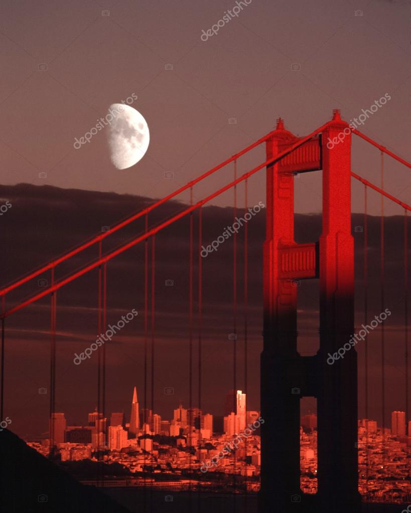 Pic of moon tonight | Moon Over Golden Gate Bridge San Francisco City ...