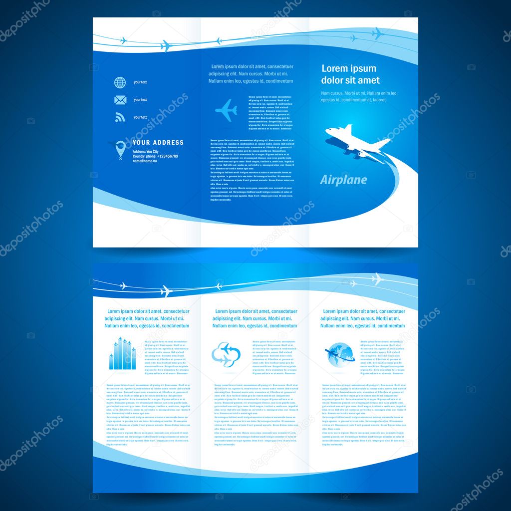 Brochure folder leaflet airplane airline flight transportation l ...