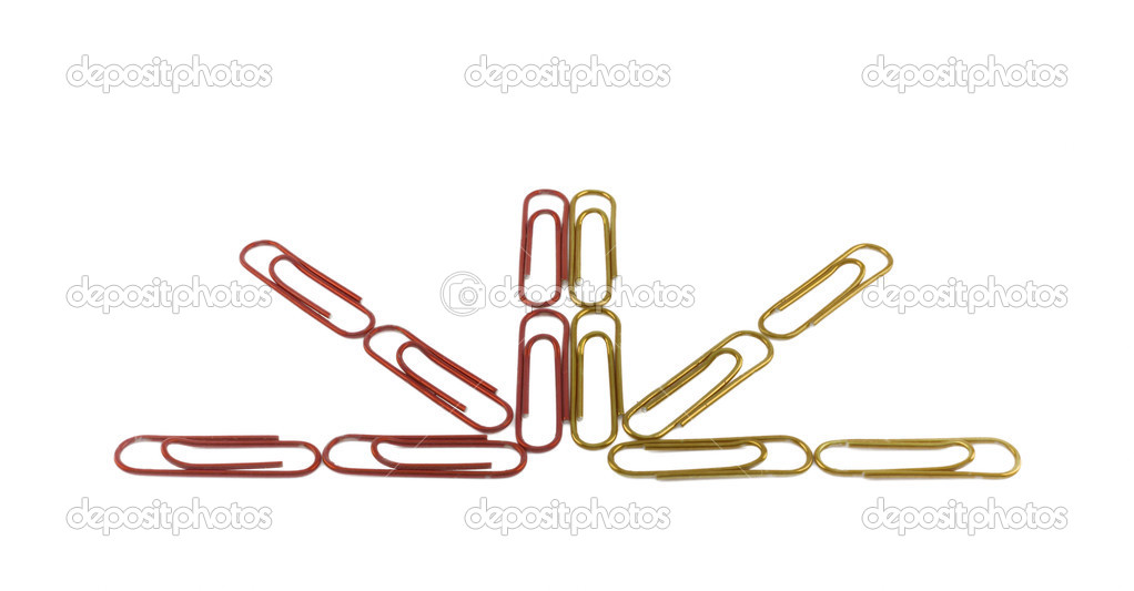 Red and yellow paper clips arrange in a arrow. — Stock Photo ...
