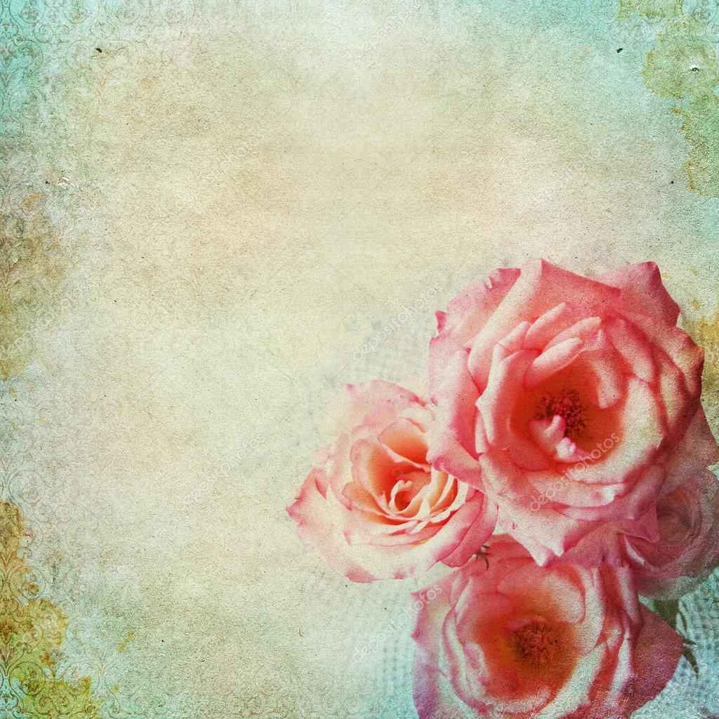 Vintage shabby chic background with roses — Stock Photo © piolka #27727839