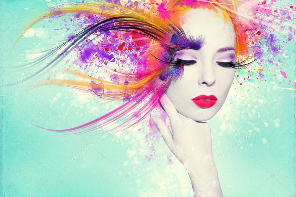Colorful artwork with beautiful woman — Stock Photo © piolka #46720983