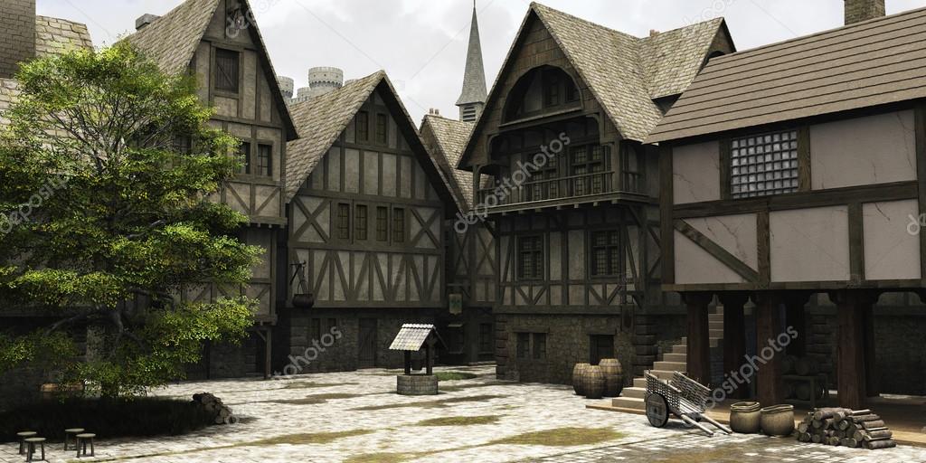 Medieval or Fantasy Town Centre Marketplace — Stock Photo © algolonline ...