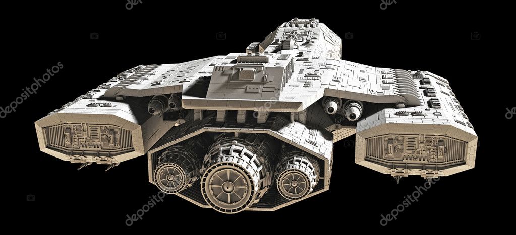 Spaceship on black - rear view Stock Photo by ©algolonline 43957133