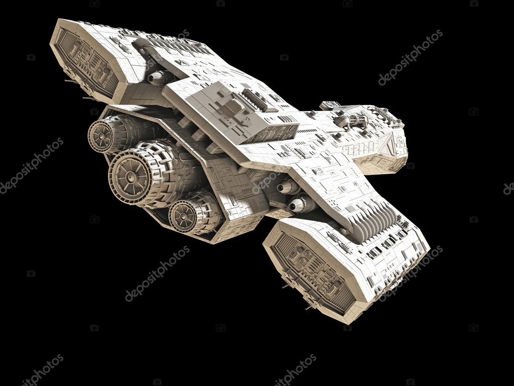 Spaceship on black - rear angled view — Stock Photo © algolonline #43957135