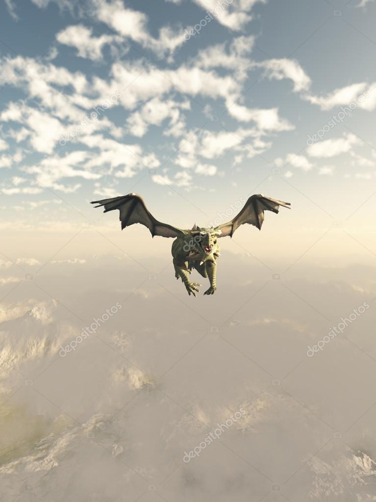 Green Dragon Flying over the Mountains — Stock Photo © algolonline ...