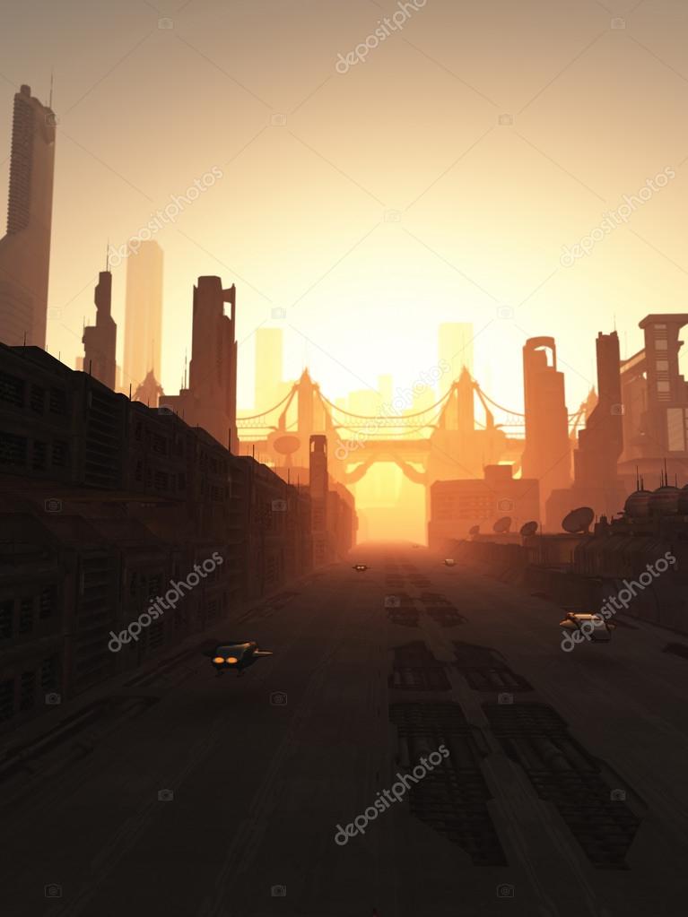 Future City Bridge at Sunrise — Stock Photo © algolonline #51465479