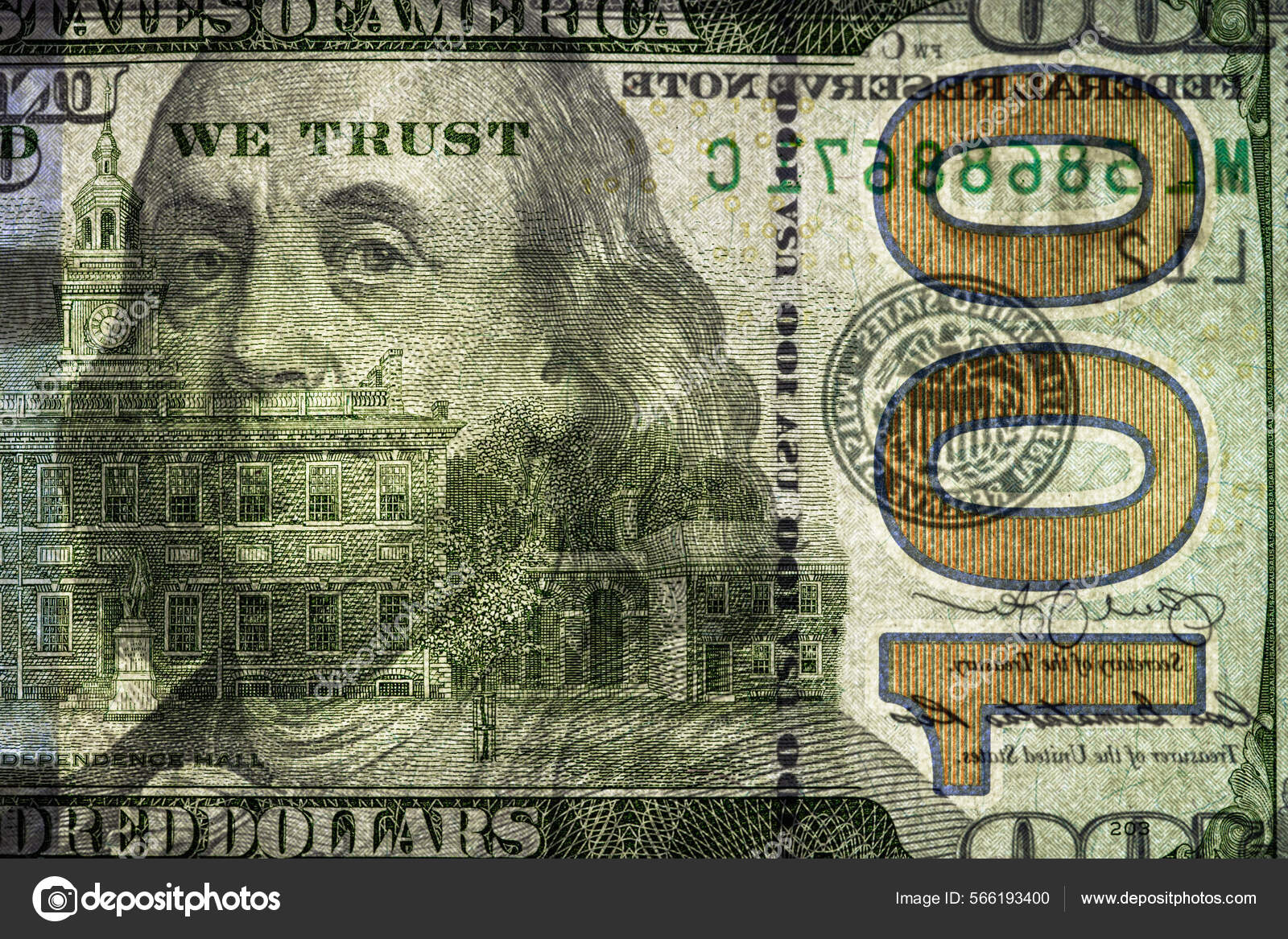 Fragment 100 Dollar Banknote Visible Details Banknote Reverse Design ...