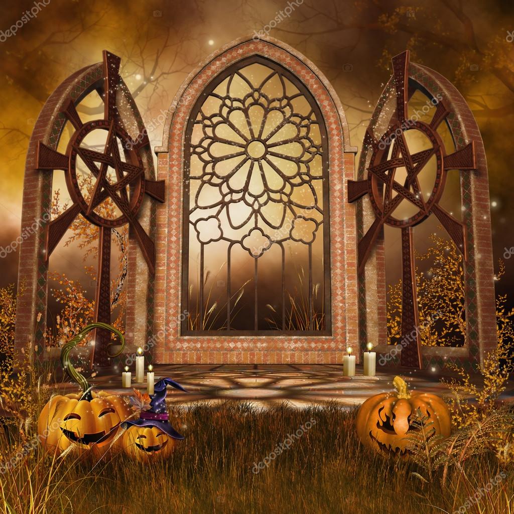 Gothic shrine with pumpkins Stock Photo by ©FairytaleDesign 31312455