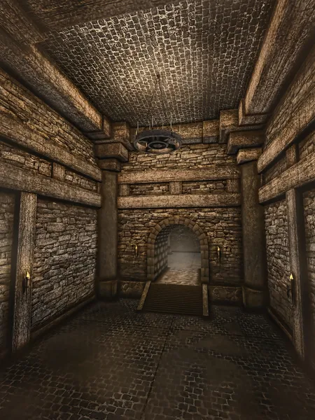 Dark Scene Medieval Dungeon Ropes Candles Skulls Water Floor Render ...