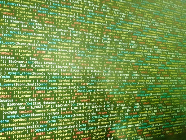 Abstract screen code background. Technology development concept texture. PHP program language ...