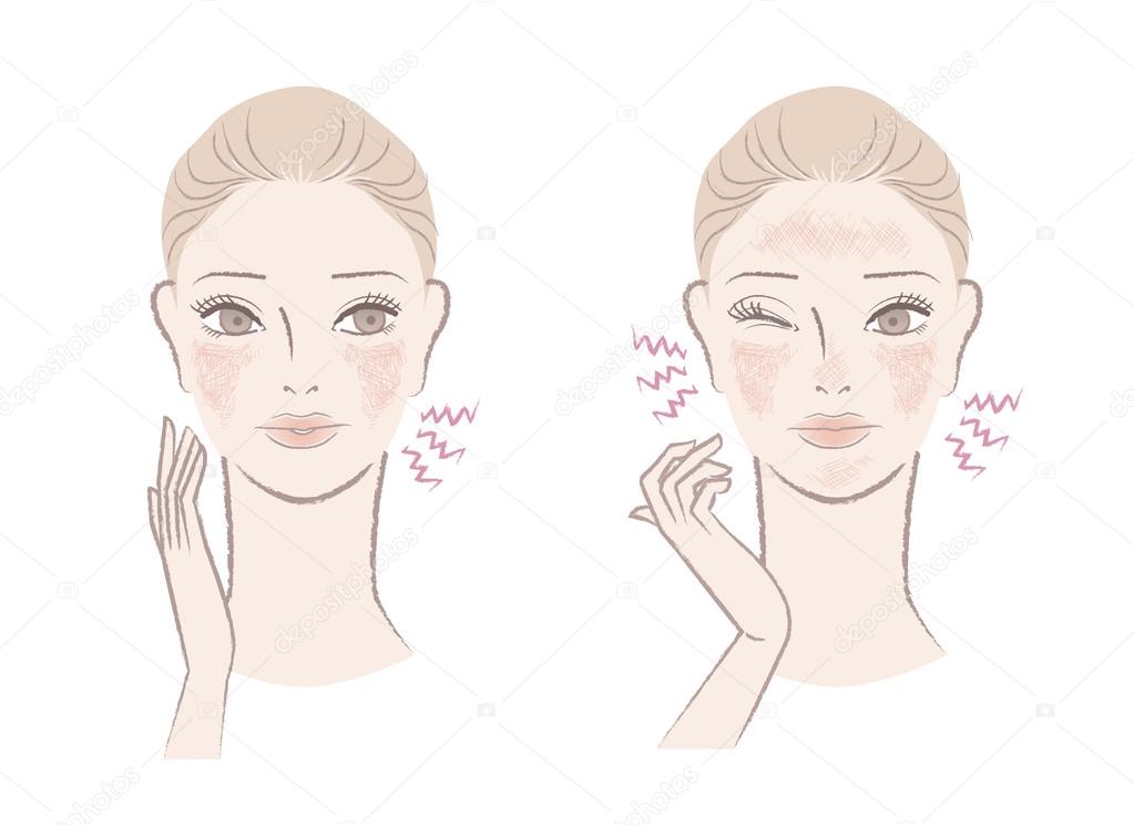Beautiful woman annoyed with ruddy, sensitive skin — Stock Photo ...