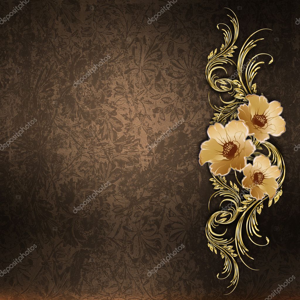 Gold floral border on a grunge background Stock Photo by ©maomirol 18952915