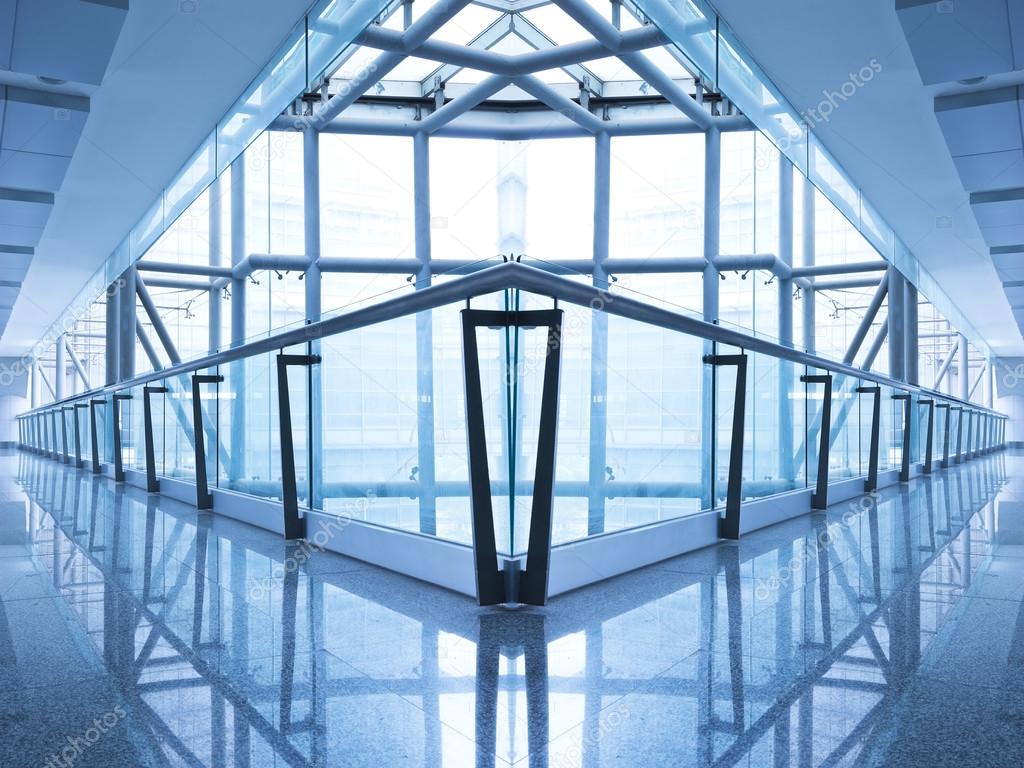 Corridor in office building with big windows passing daylight Stock ...