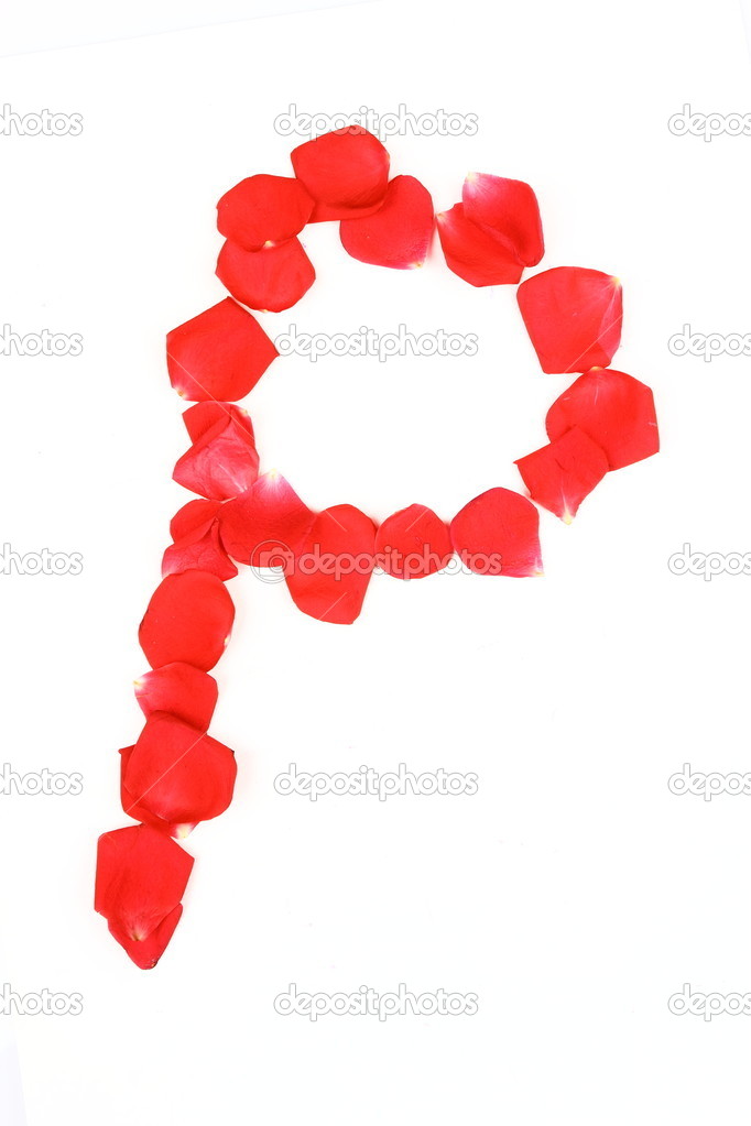 Beautiful made from red Rose petals Letter isolated on a white b Stock ...