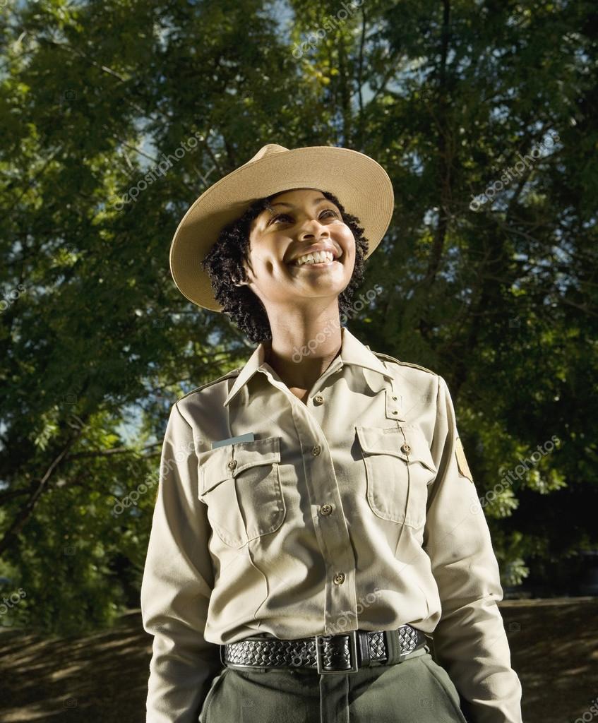 African American female Park Ranger looking up — Stock Photo #23305860