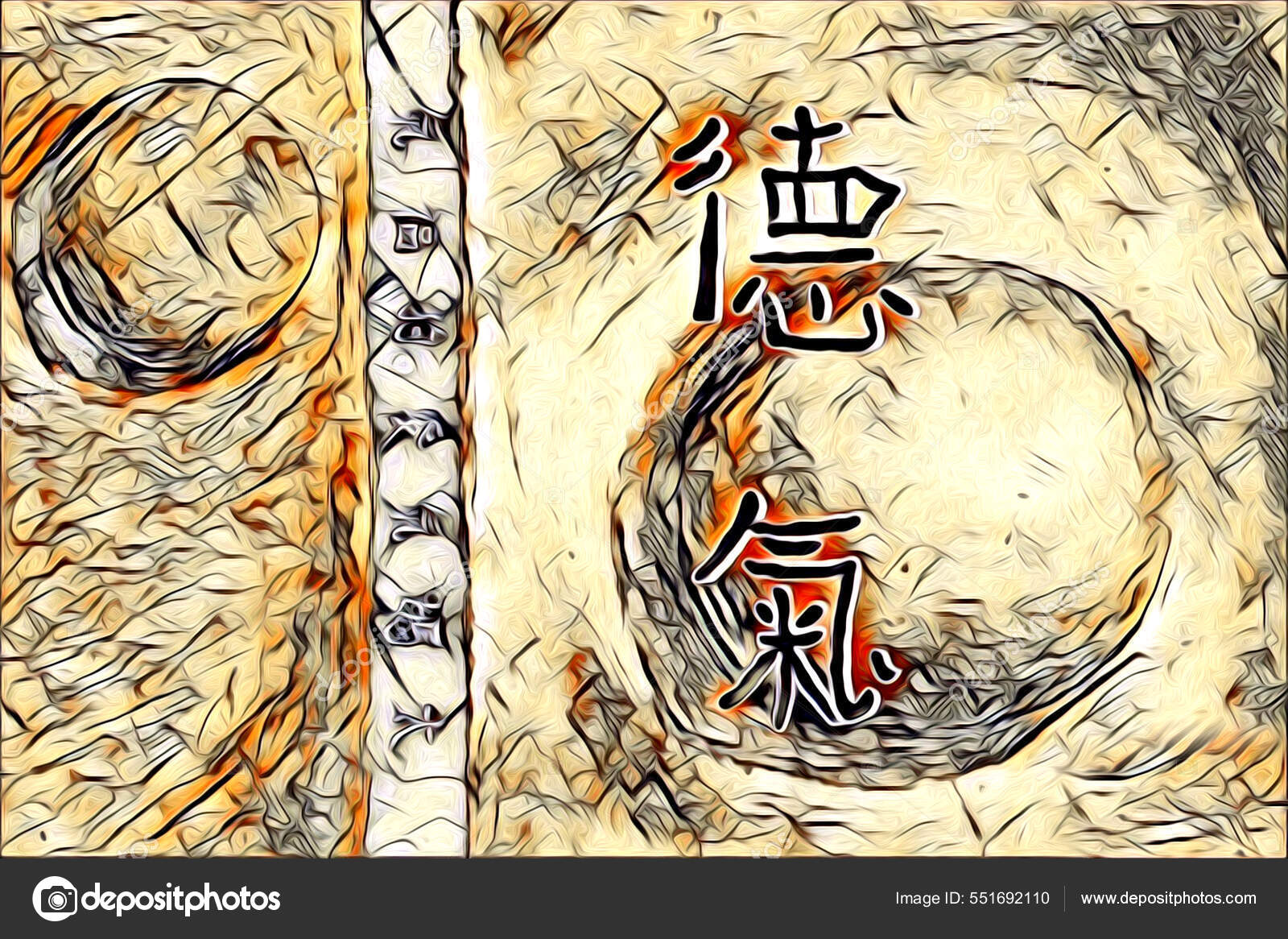 Feng Shui Art China Style Illustration Drawing Painting Retro Stock ...