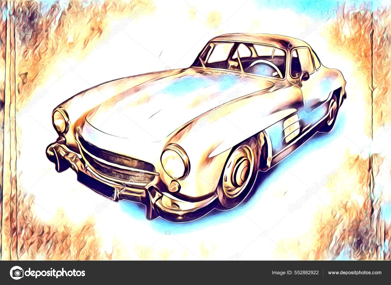 Old Classic Car Retro Vintage Illustration Drawing Stock Illustration ...