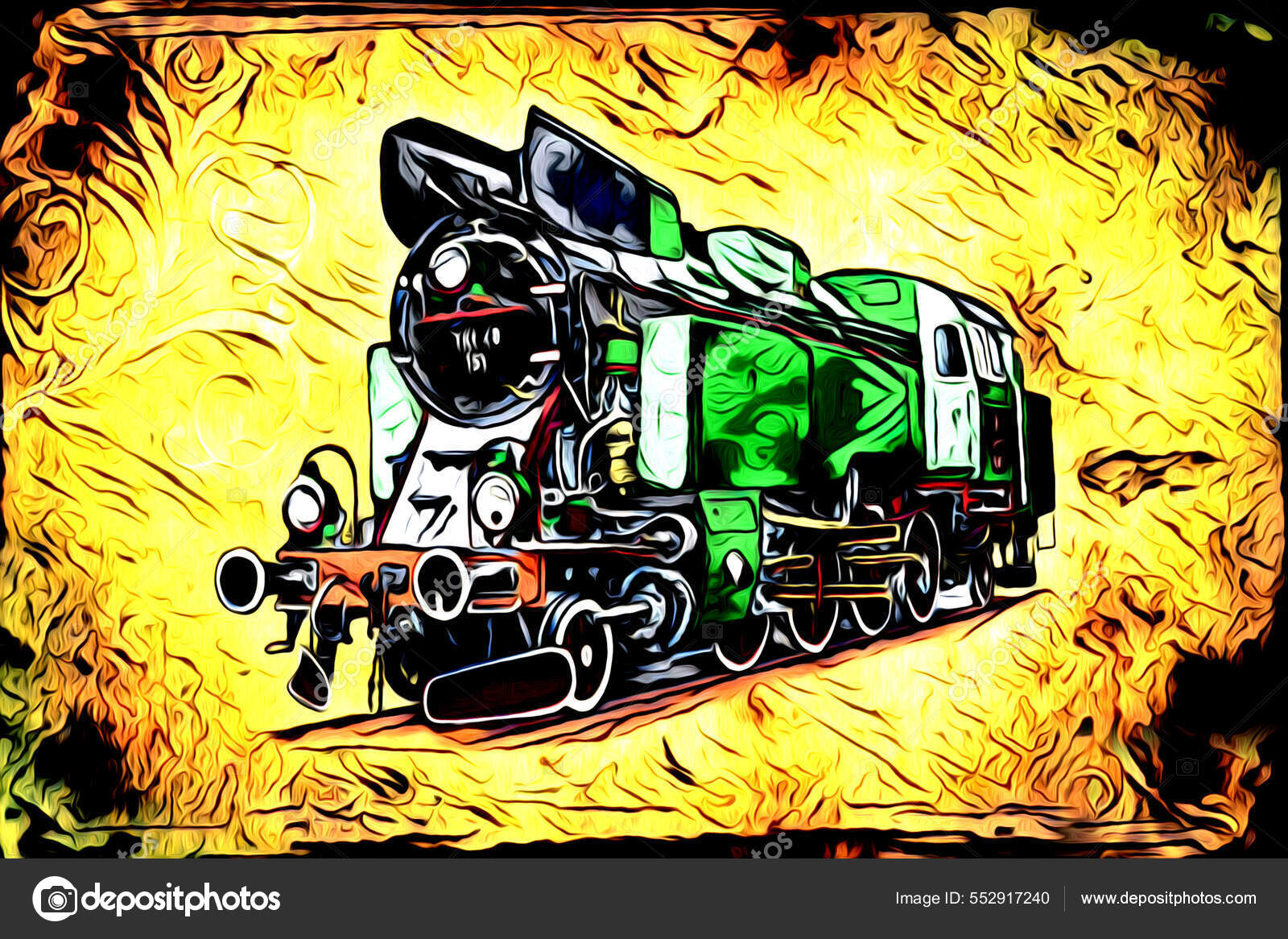 Old Steam Locomotive Engine Retro Vintage Illustration — Stock Photo ...