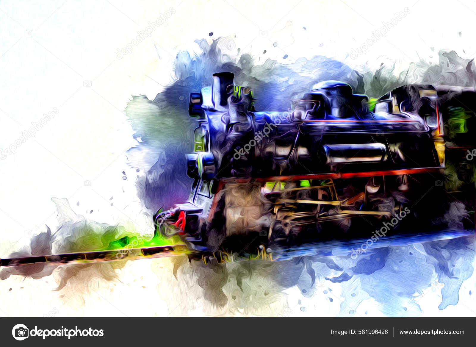 Old Steam Locomotive Engine Retro Vintage Stock Illustration by ...