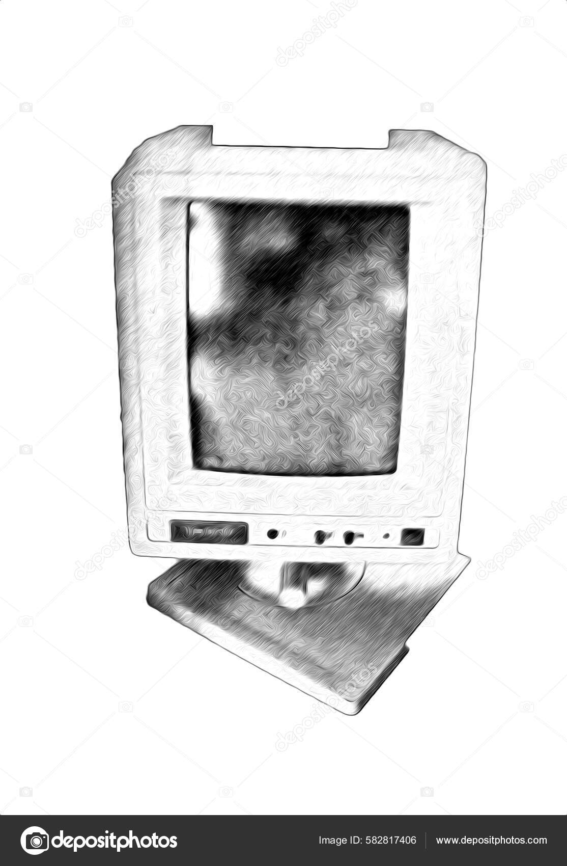 Old Computer Art Illustration Retro Vintage Machine Paint Sketch ...