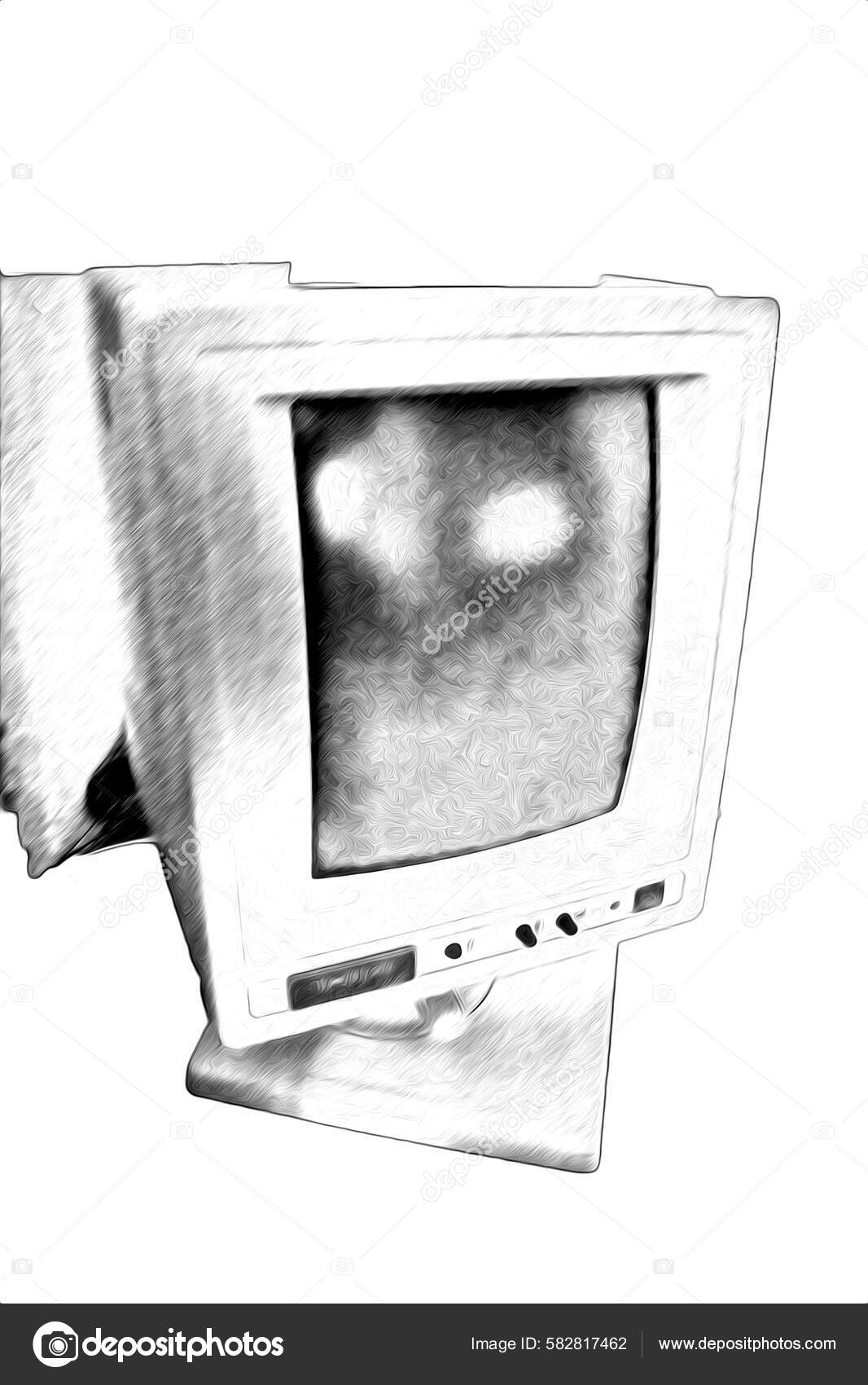 Old Computer Art Illustration Retro Vintage Machine Paint Sketch ...