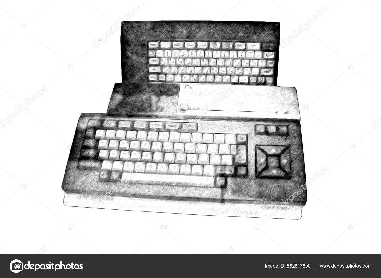 Old Computer Art Illustration Retro Vintage Machine Paint Sketch ...