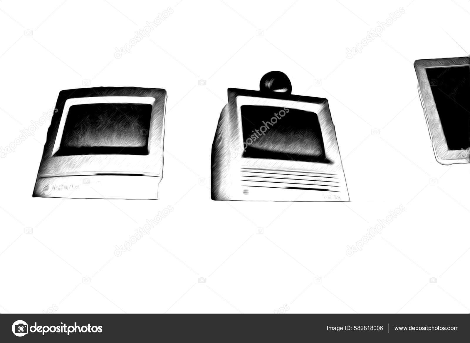 Old Computer Art Illustration Retro Vintage Machine Paint Sketch ...