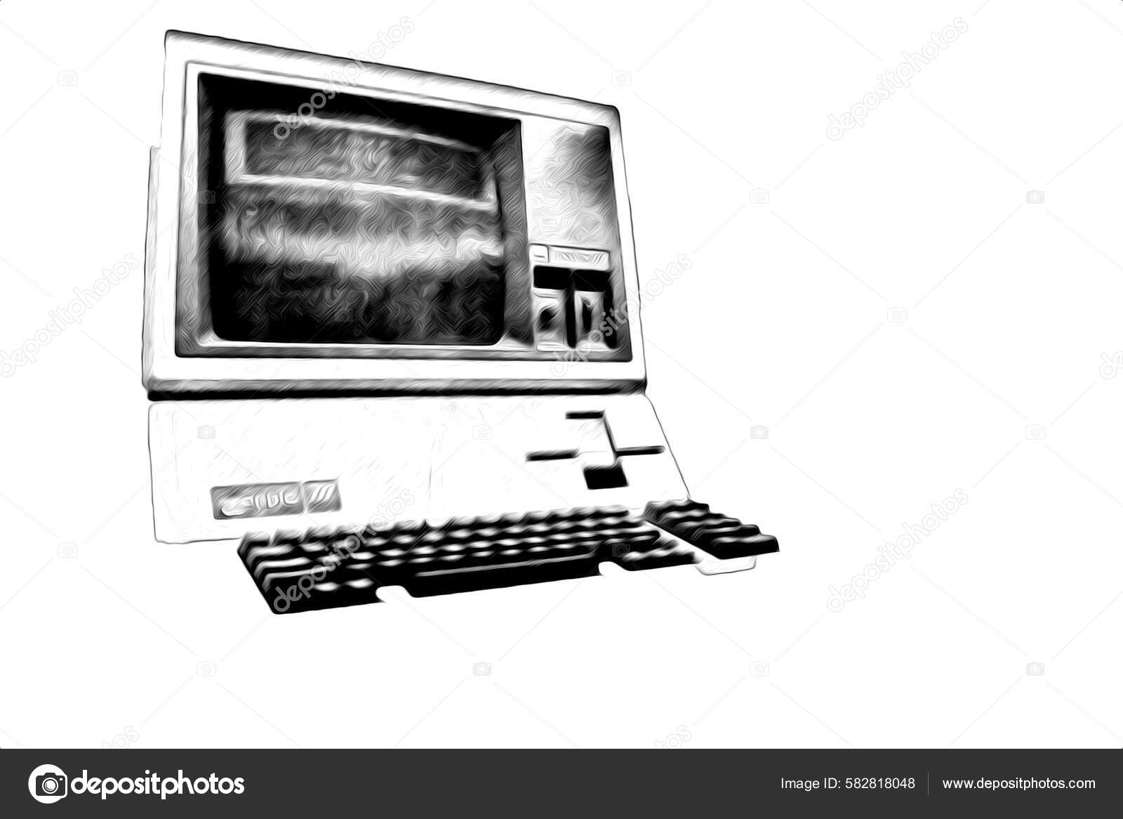 Old Computer Art Illustration Retro Vintage Machine Paint Sketch ...