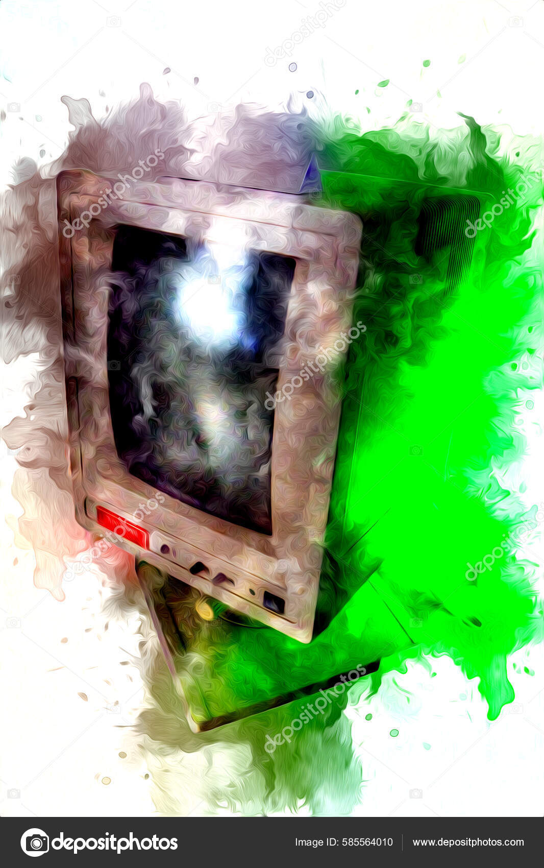 Old Computer Art Illustration Retro Vintage Machine Paint Sketch Stock ...