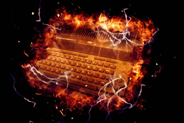 Old computer art illustration, retro vintage machine, paint, sketch ...