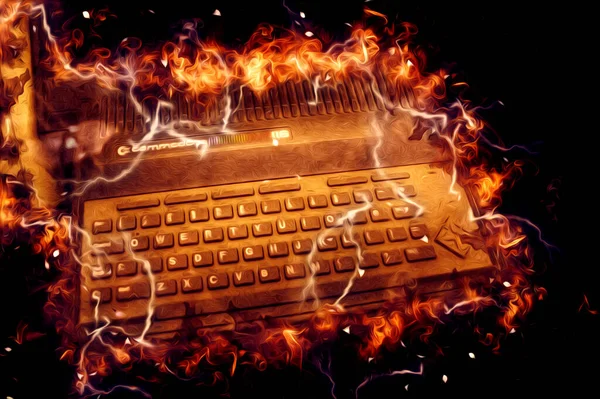 Old computer art illustration, retro vintage machine, paint, sketch ...