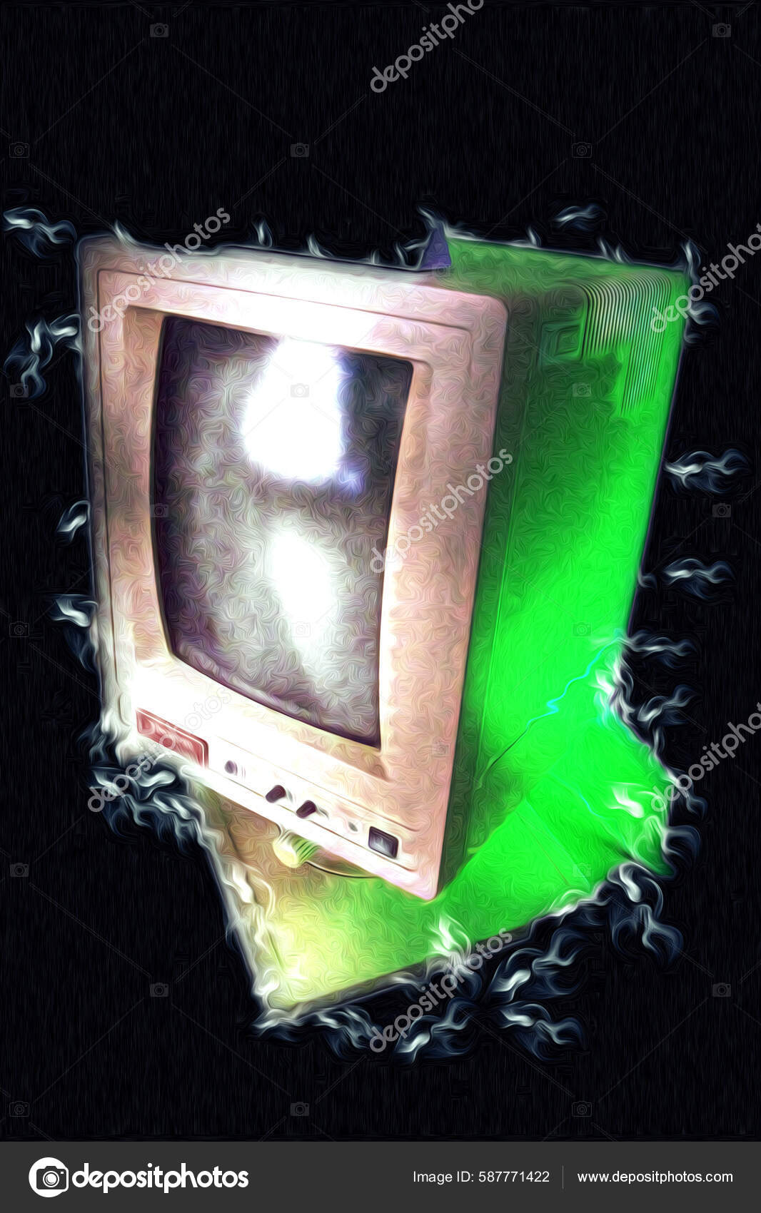 Old Computer Art Illustration Retro Vintage Machine Paint Sketch ...