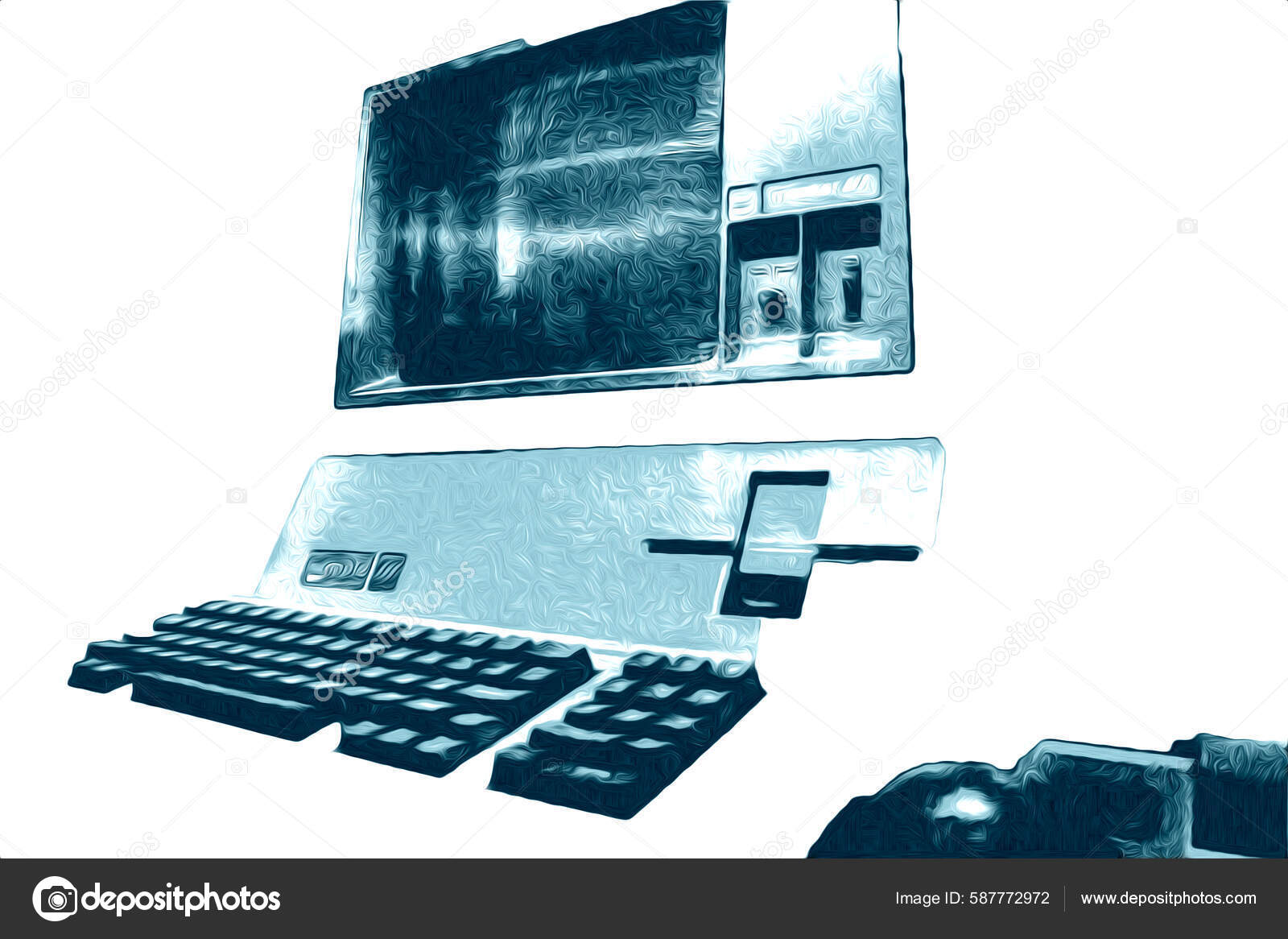 Old Computer Art Illustration Retro Vintage Machine Paint Sketch ...