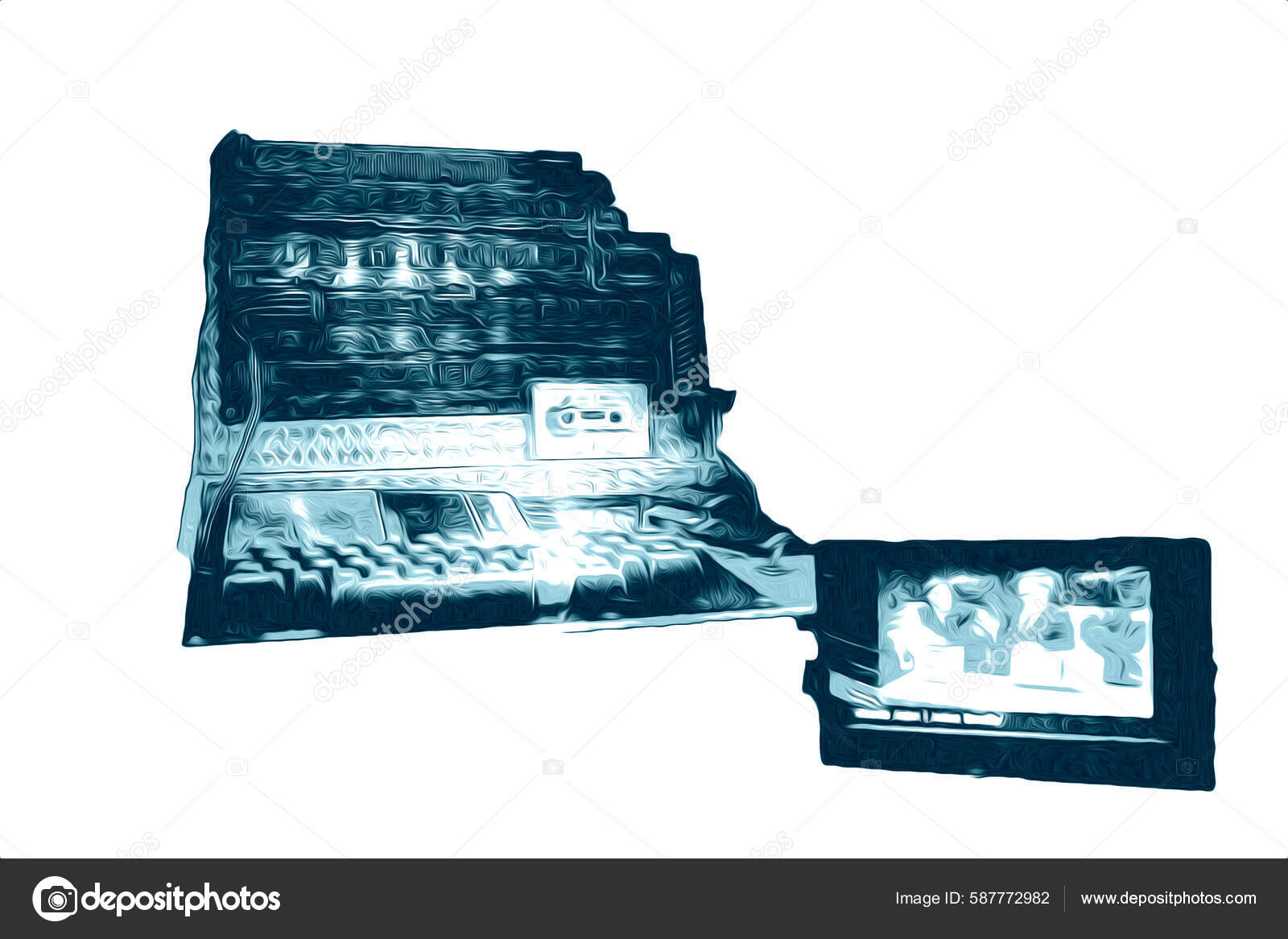 Old Computer Art Illustration Retro Vintage Machine Paint Sketch ...