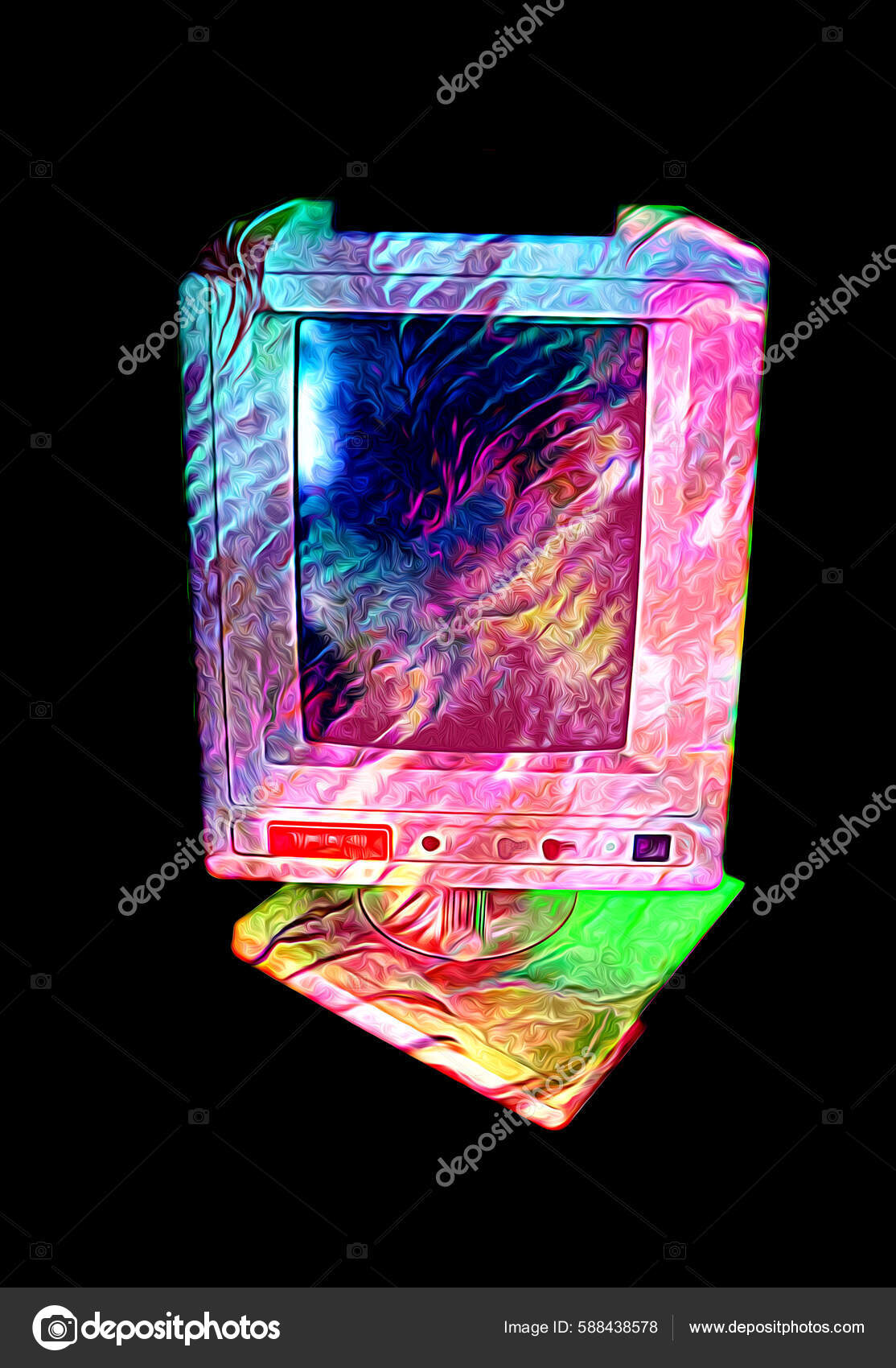 Old Computer Art Illustration Retro Vintage Machine Paint Sketch ...