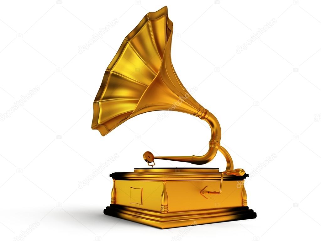 3d gold vintage gramophone isolated on white Stock Photo by ©newb1 47873343