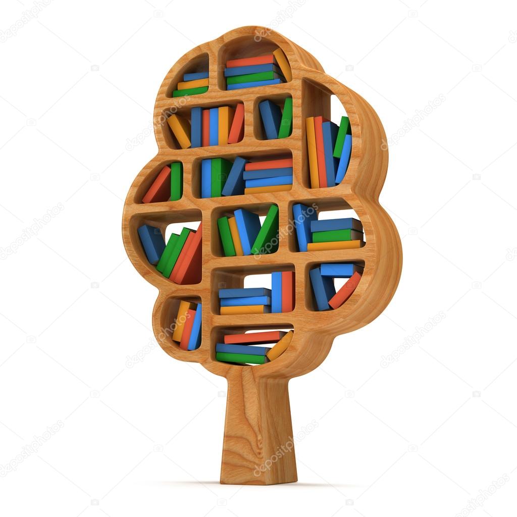 3d Tree of knowledge. Bookshelf on white. Stock Photo by ©newb1 49894633