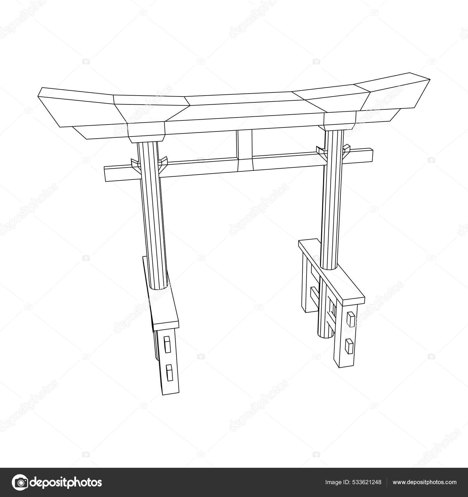 Torii sagrado tradicional puerta Japón shintoism religión. Vector de ...