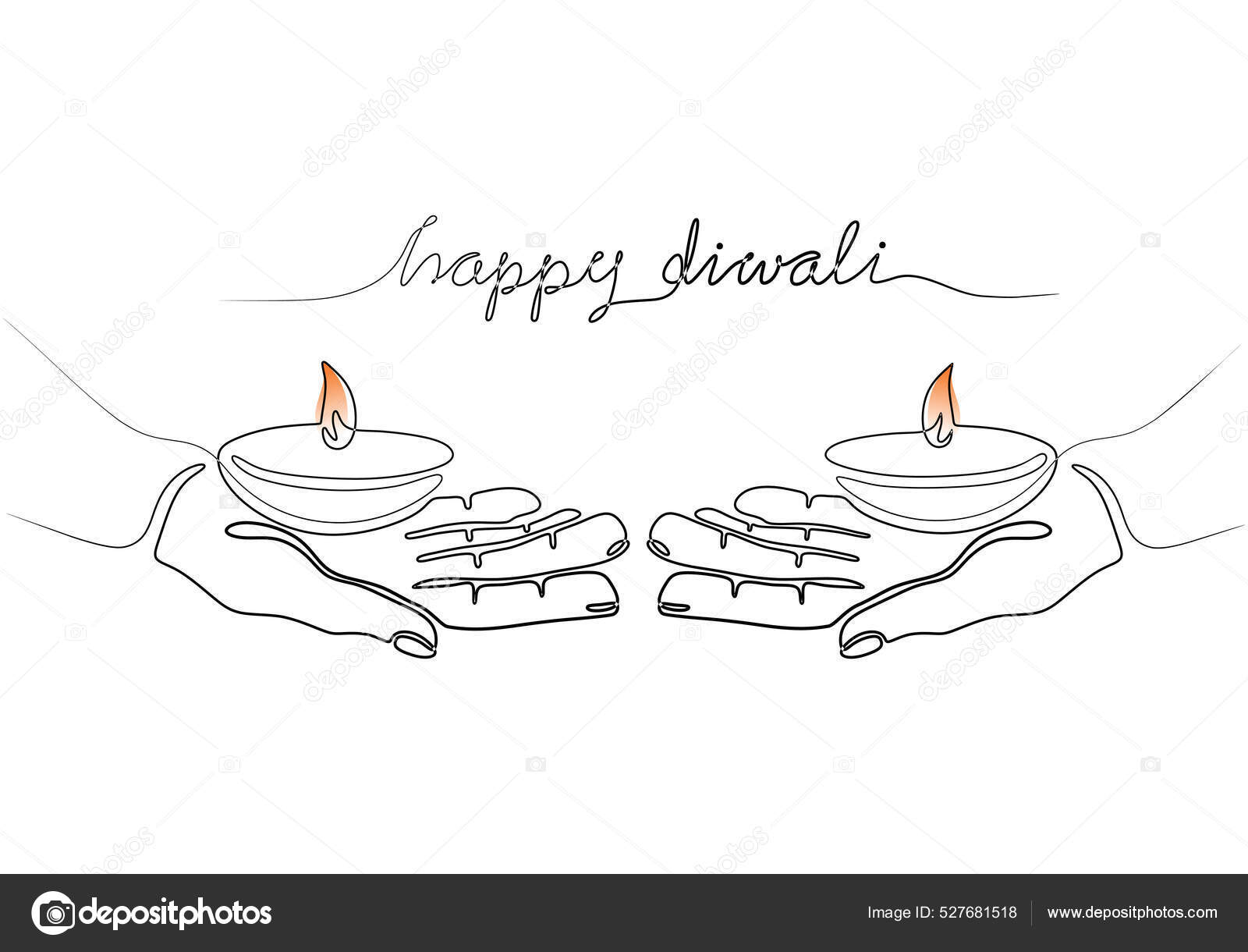 Continuous One Line Drawing Hand Holding Burning Candle Dipavali Light ...